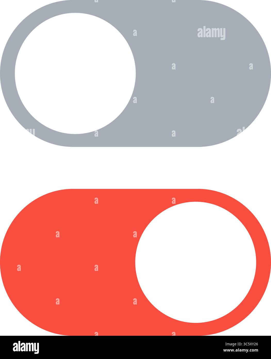 Modern flat-design red toggle switch in the ON state. Editable vector for UI design, apps, and ...