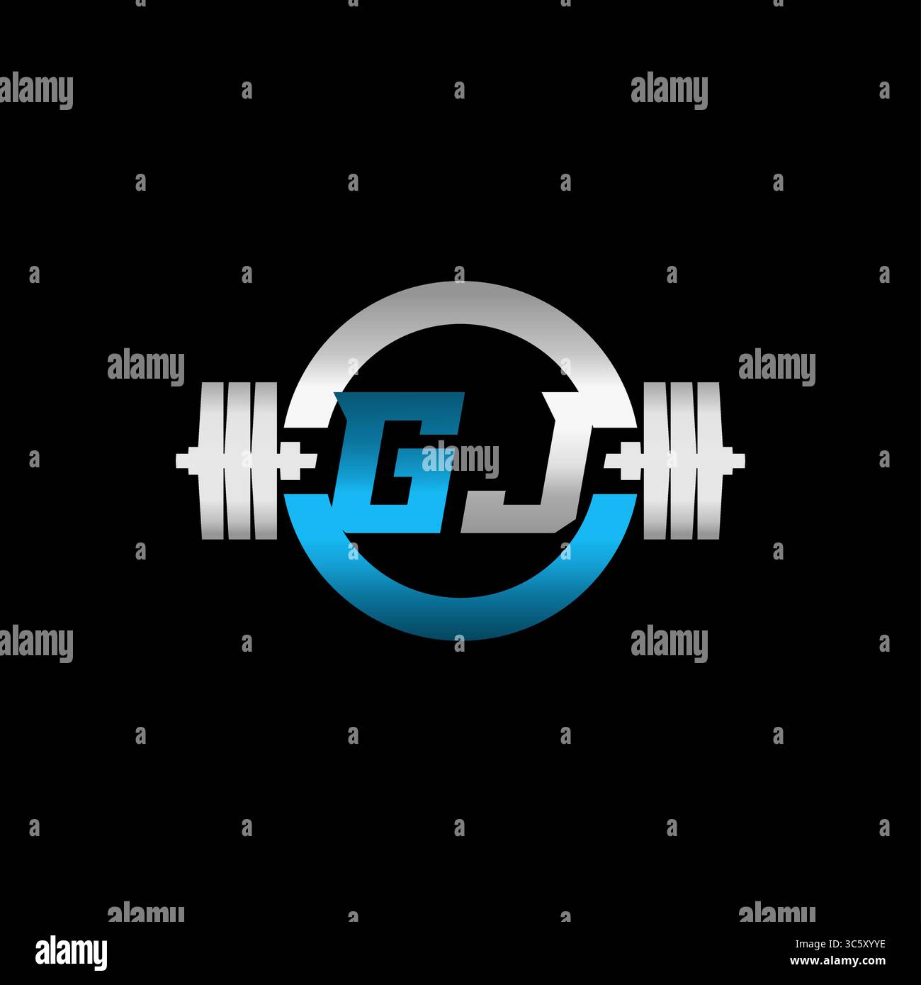 Fitness Gym Logo Initial Letter GJ with Dumbbell and Circle vector ...