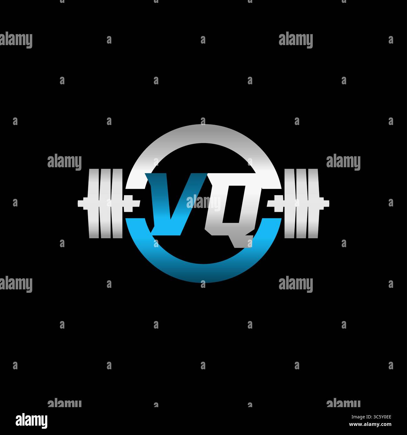 Fitness Gym Logo Initial Letter VQ with Dumbbell and Circle vector ...