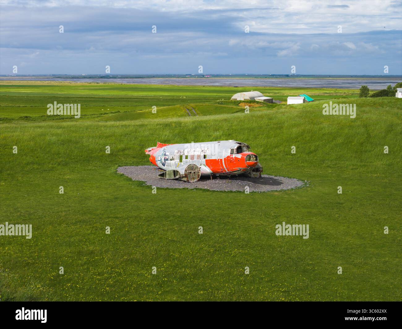 Red and White Airplane Wreck on Gravel Patch in Icelandic Field Stock ...