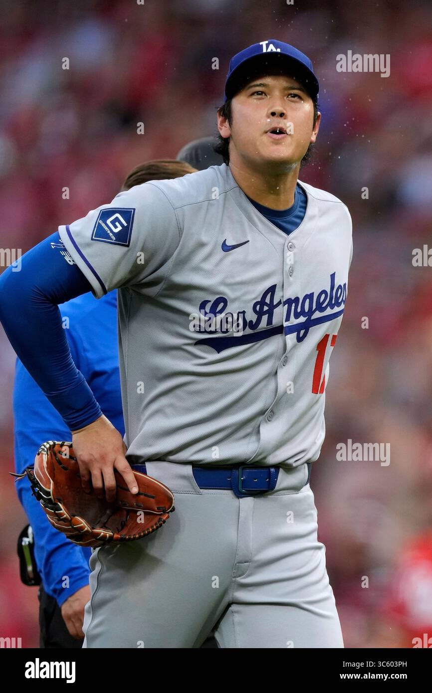 Los Angeles Dodgers' Shohei Ohtani spits after being relieved during ...