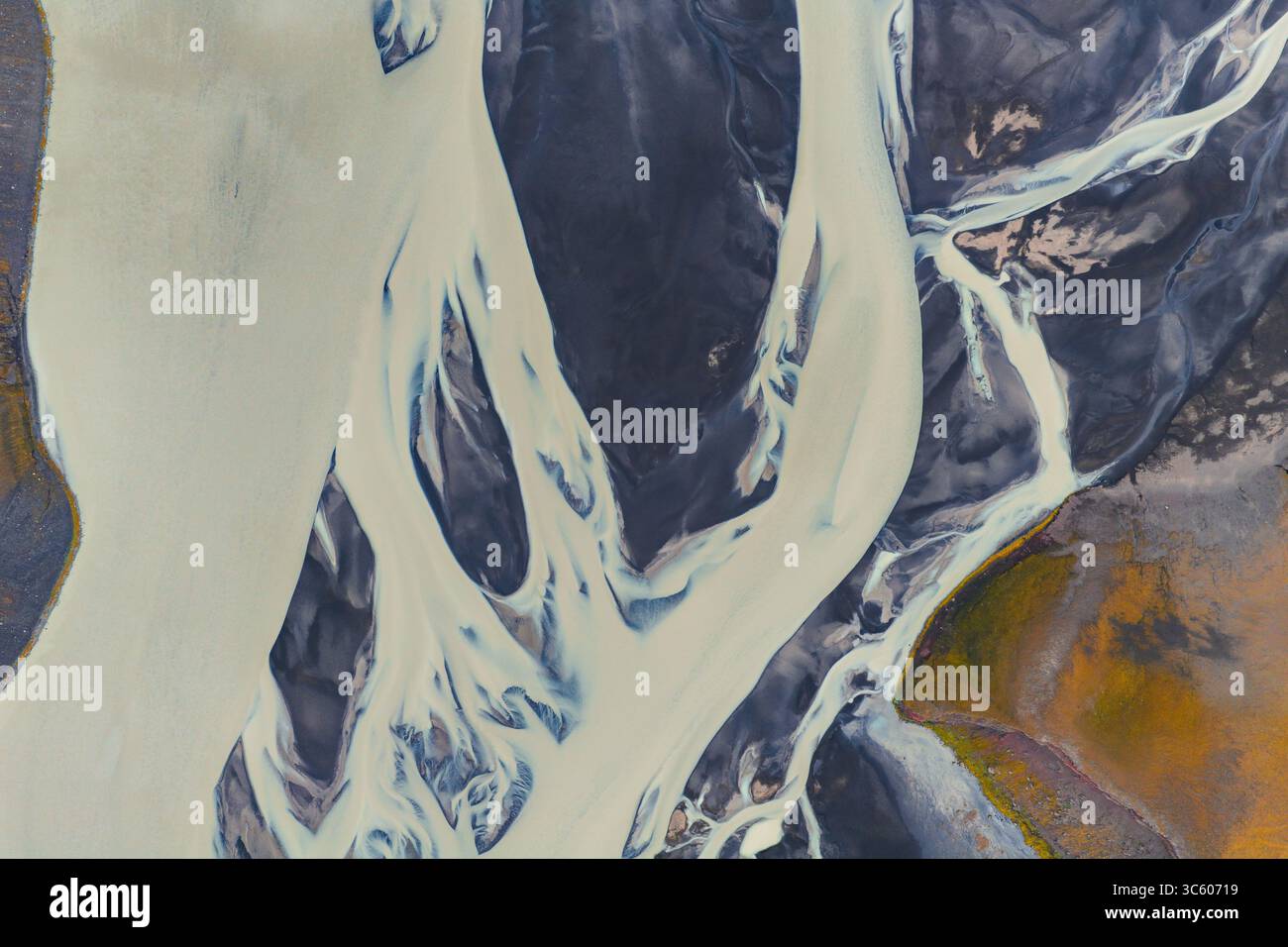 Aerial View of Braided River System Over Volcanic Sands in Iceland ...