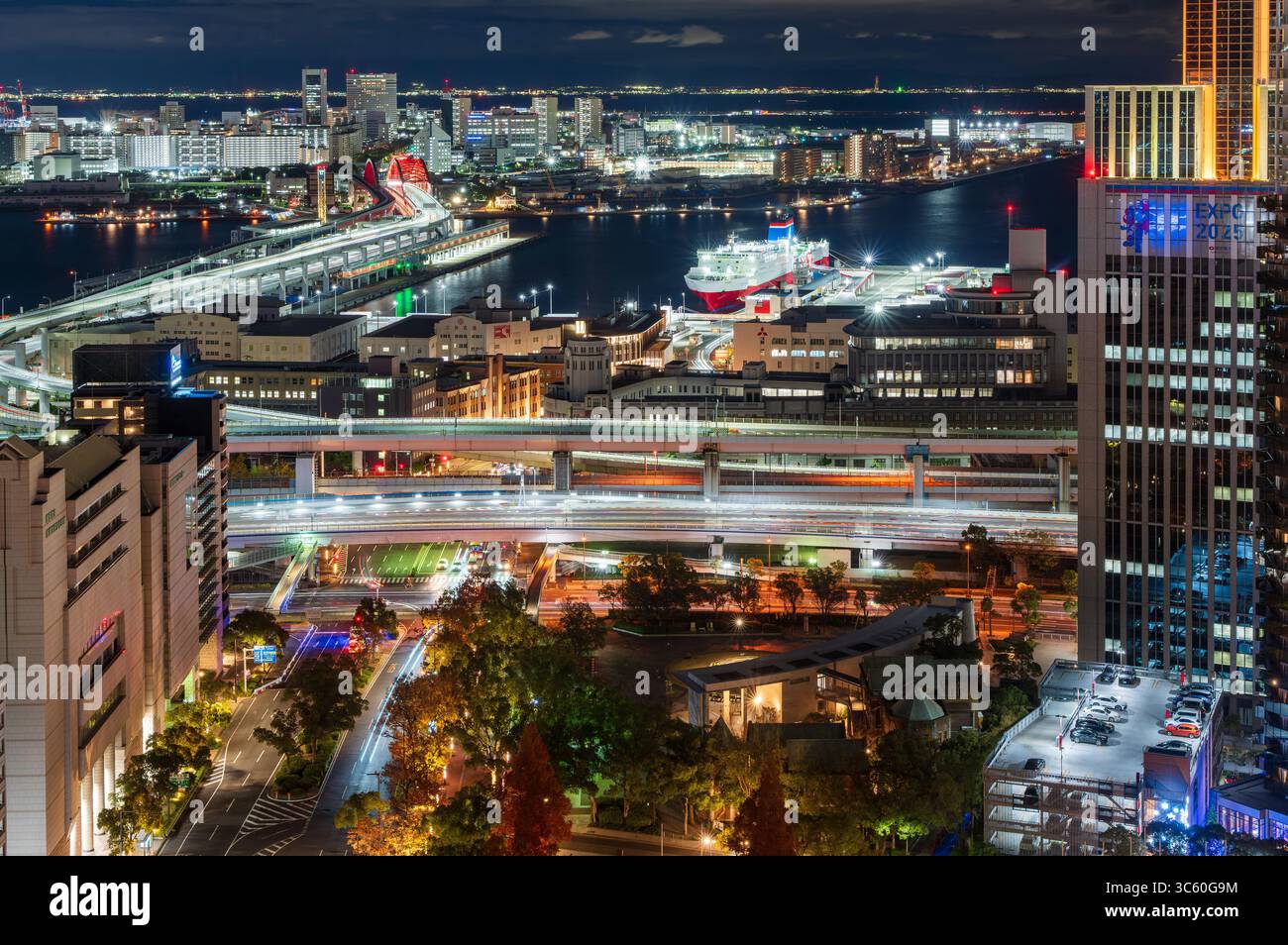 Hyogo, Japan. Panoramic night view of Kobe City, featuring illuminated ...