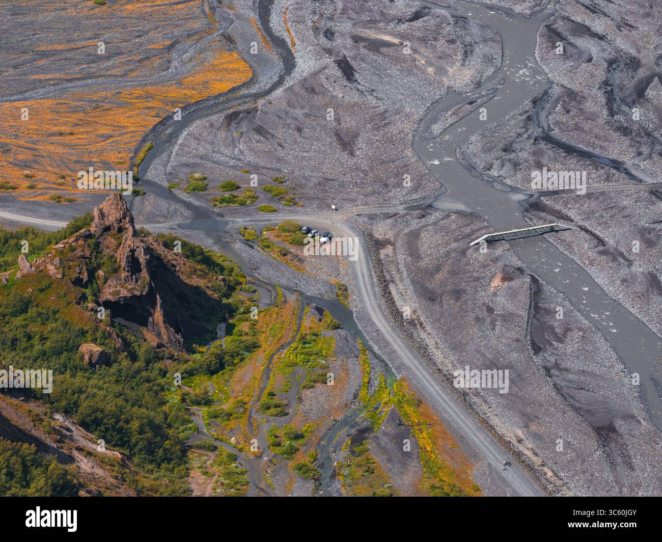 Aerial View of Braided River and Rocky Outcrop in Iceland Stock Photo ...