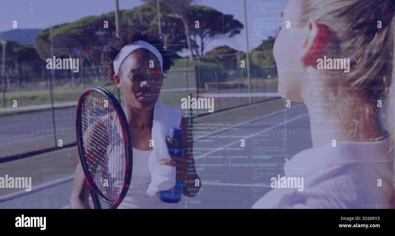 Standing tennis player holding tennis racket and water bottle on tennis ...