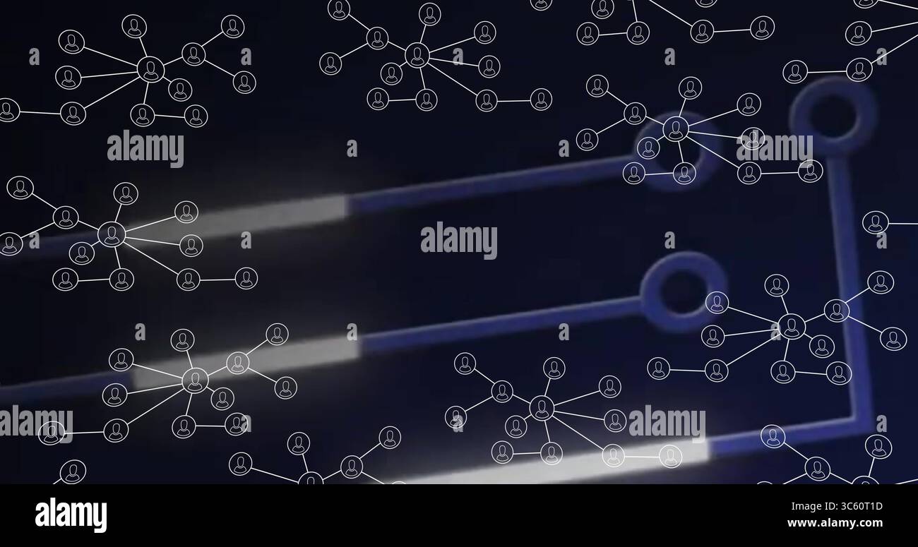 Displaying network-map connecting circular user-icon nodes in digital ...
