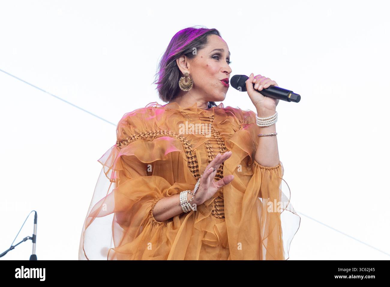 China Forbes performs with Pink Martini band on stage on Rooftop at ...