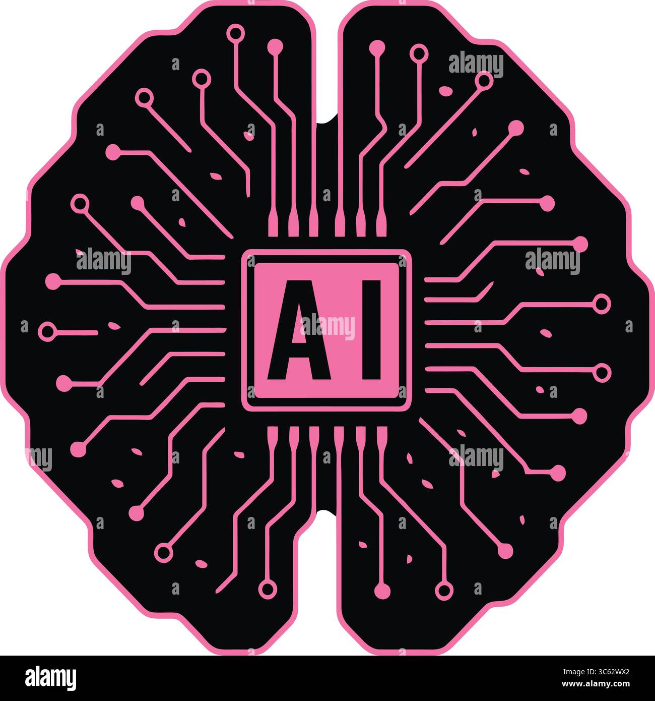 Modern AI Brain Illustration – Futuristic Neural System Design Featuring Central AI Chip and ...