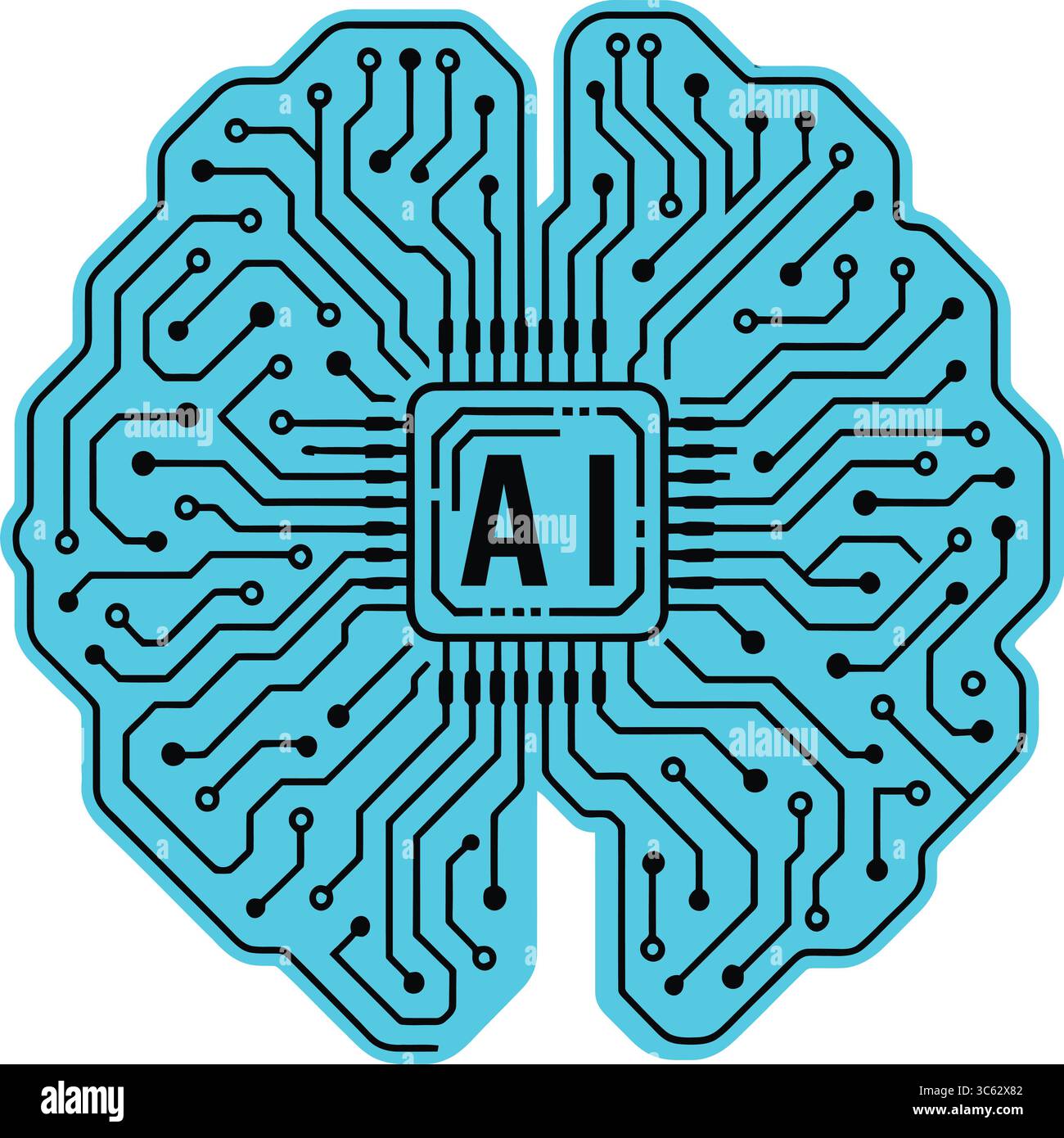 Digital Brain Circuit with AI Processor – Tech Illustration for Artificial Intelligence ...
