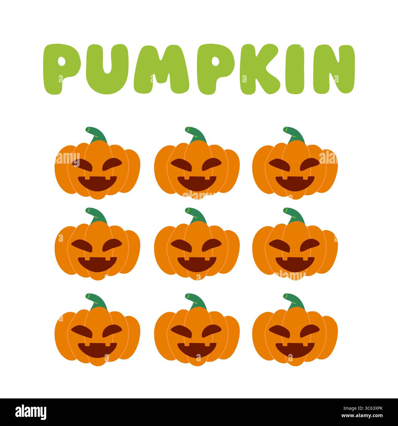 Vector Halloween illustration with nine smiling cartoon pumpkins and ...