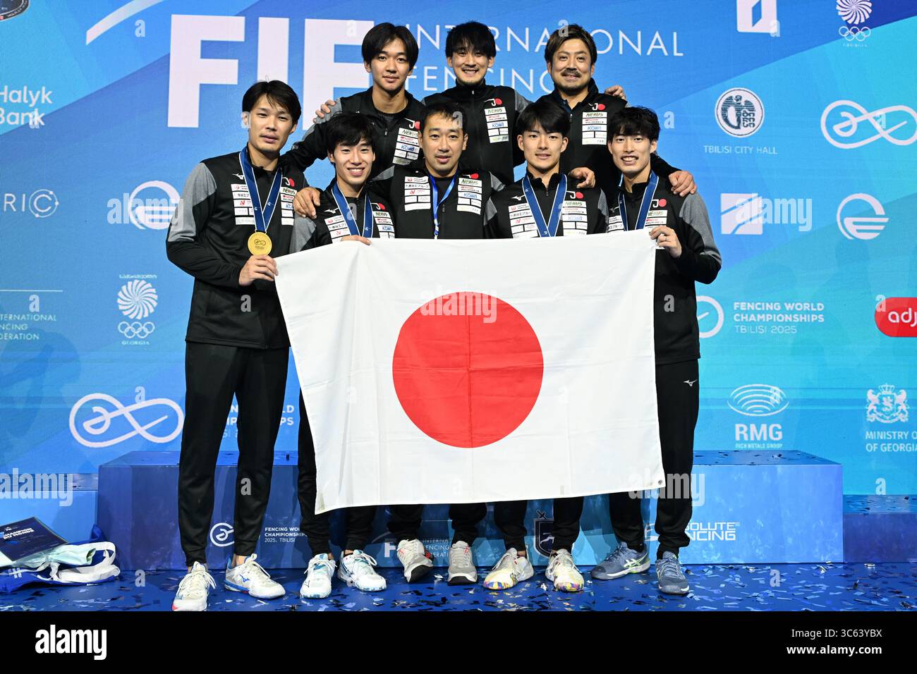 Japan men's epee team pose during the 2025 World Fencing Championships ...