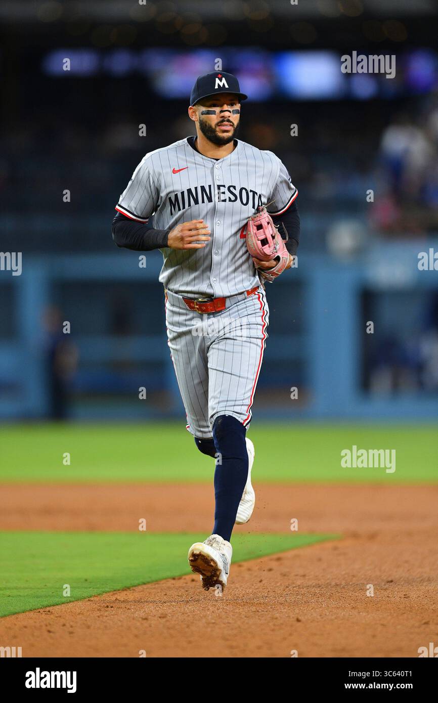 LOS ANGELES, CA - JULY 21: Minnesota Twins shortstop Carlos Correa (4) looks on during the MLB ...