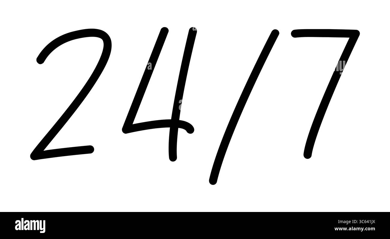 24-7 service handwriting font. Flat vector illustration isolated on ...