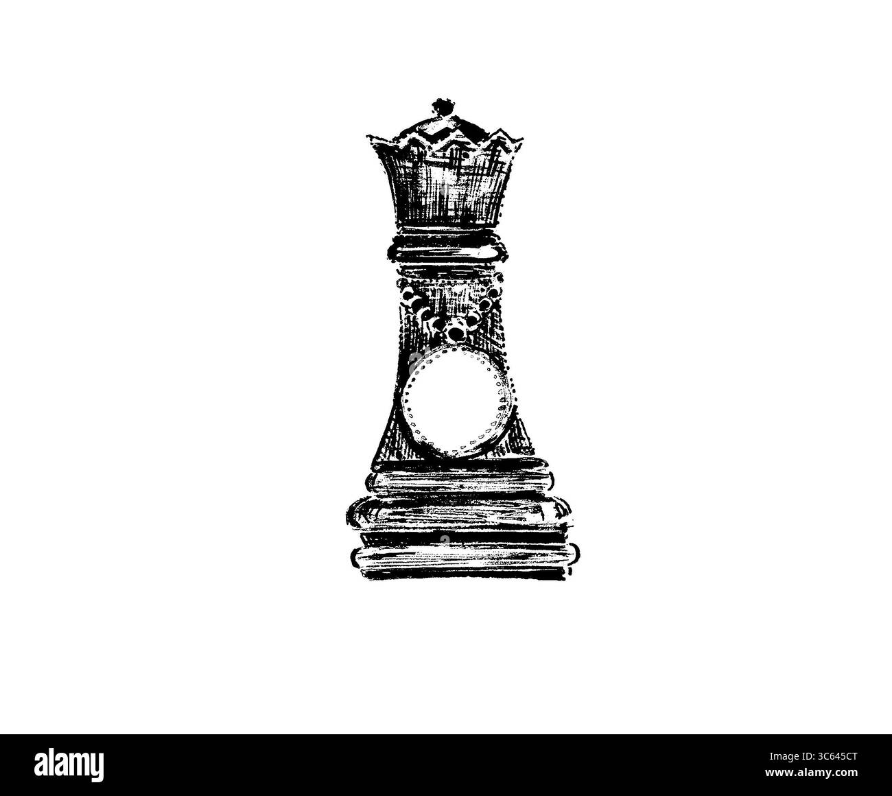Illustration of a queen chess piece. White background. Filled with ...