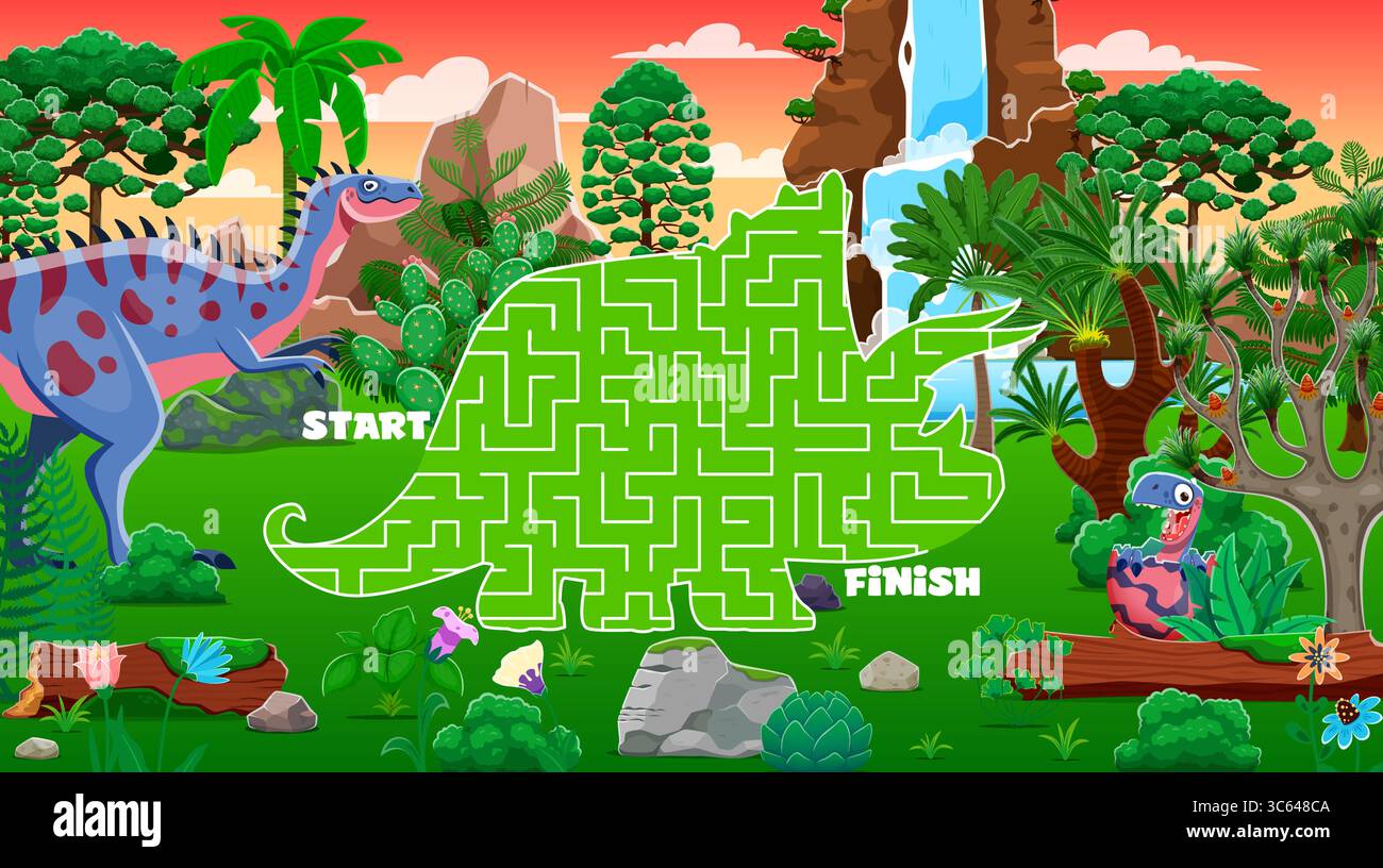 Kids labyrinth maze game with prehistoric dinosaur mother and kid ...