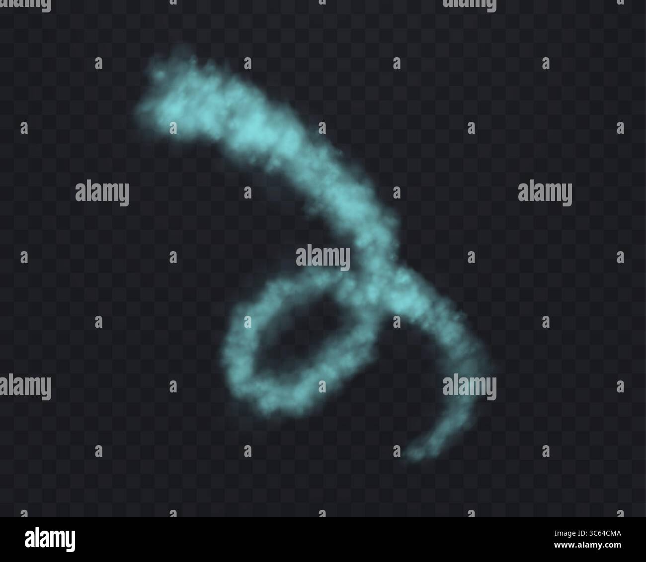 Realistic teal smoke spiral or haze on a transparent background. Magic ...