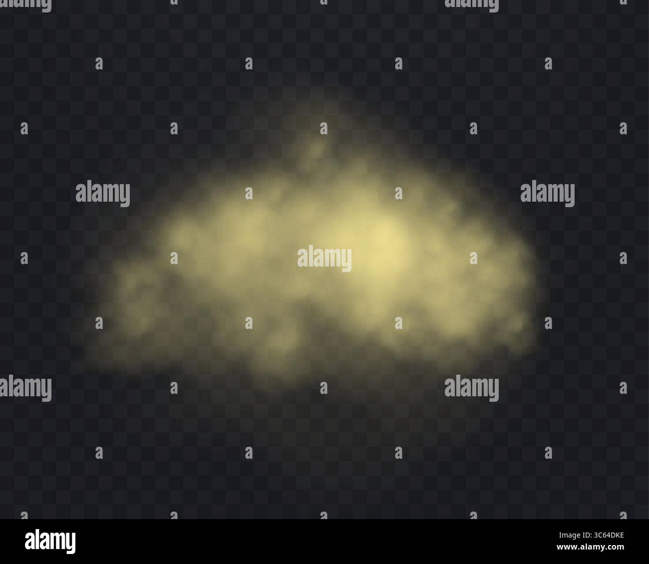 Realistic light yellow smoke or haze on a transparent background. Magic ...