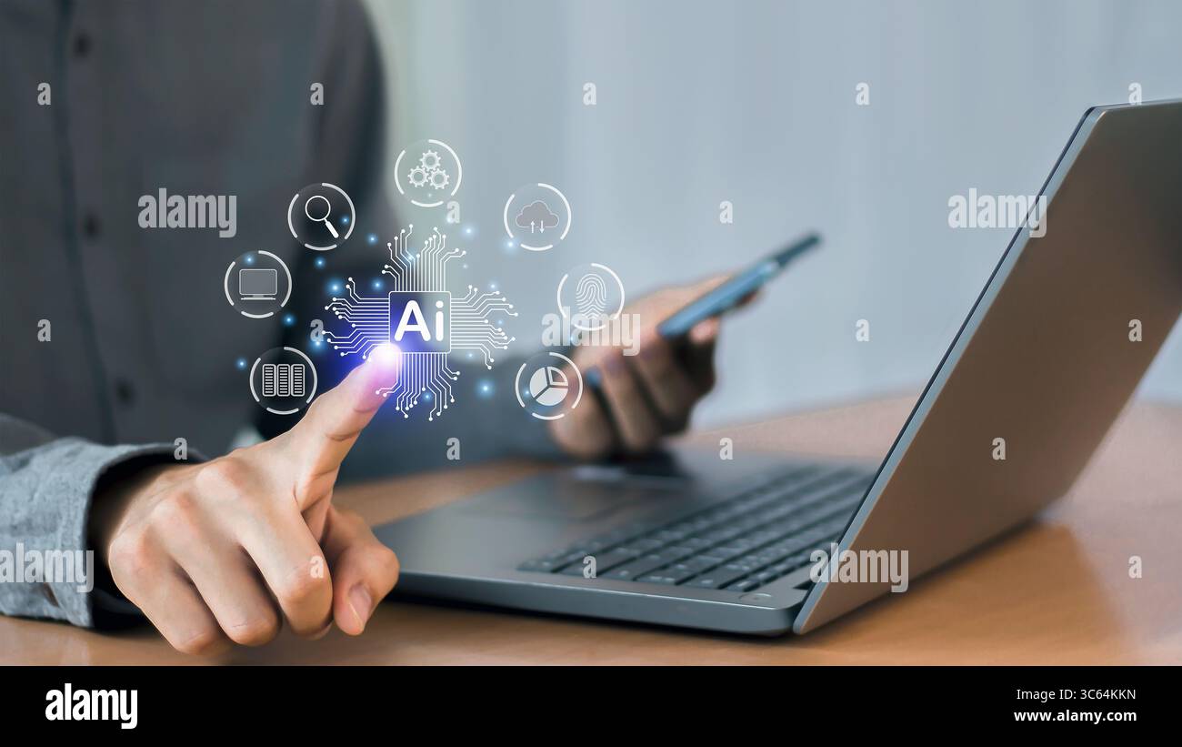 AI circuit board, artificial intelligence, cyberspace symbol, machine learning innovation ...