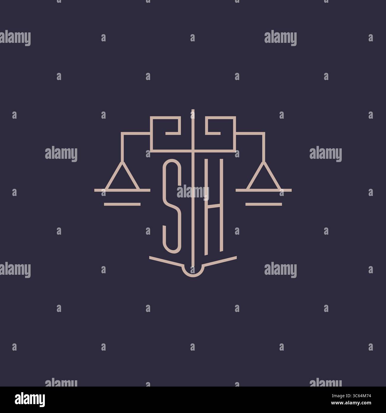Initial letter SH logo with scale of justice luxury geometric design ...