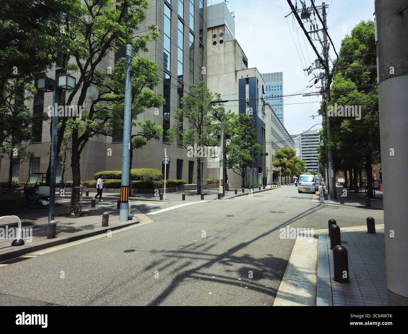 Tree-Lined Office Street in Osaka Business District, Japan Stock Photo ...