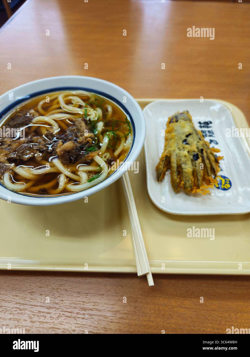 Beef Udon with Eggplant Tempura on Tray, Osaka Japan Stock Photo - Alamy