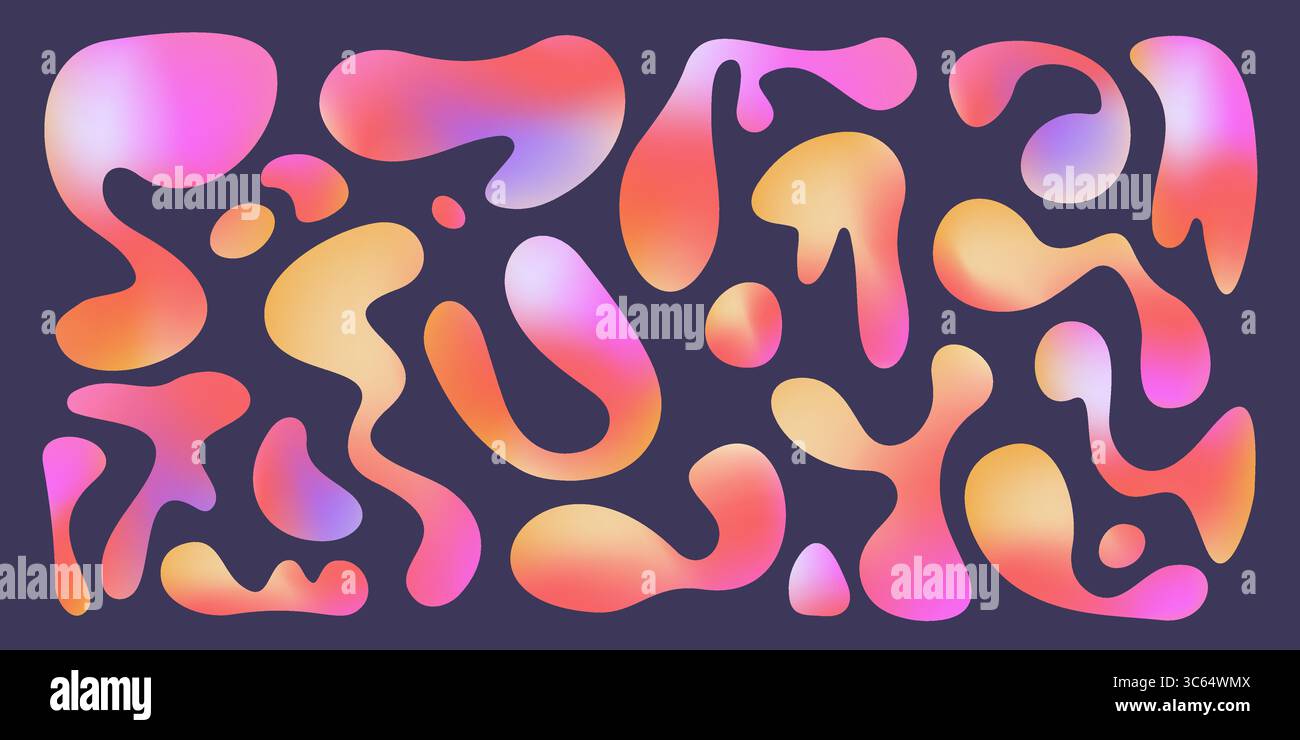 Vibrant funky blobs with liquid gradient shape designs, flowing forms ...