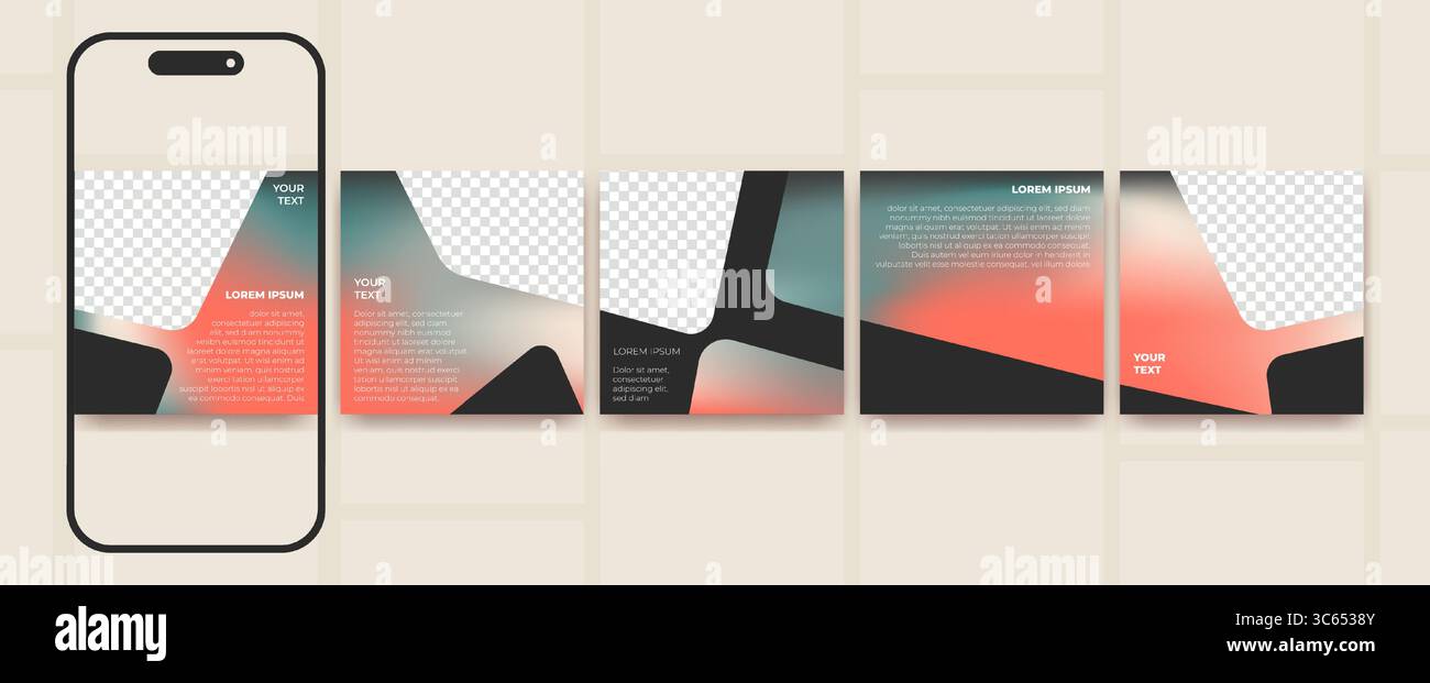 Modern carousel social media post templates with flowing abstract ...
