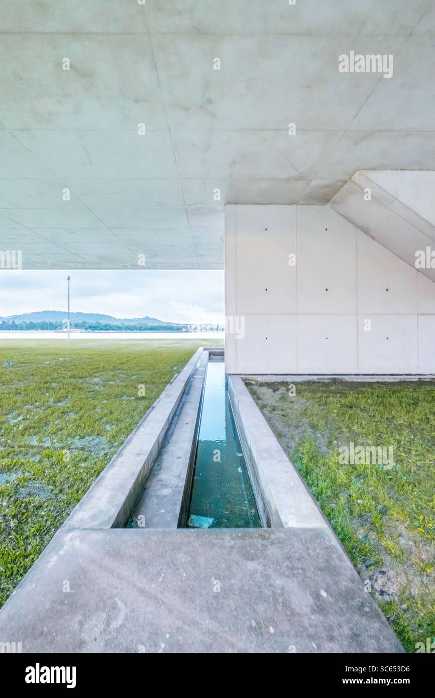 Modern Concrete Water Feature At Viana Do Castelo Library With Mountain Views. Contemporary ...