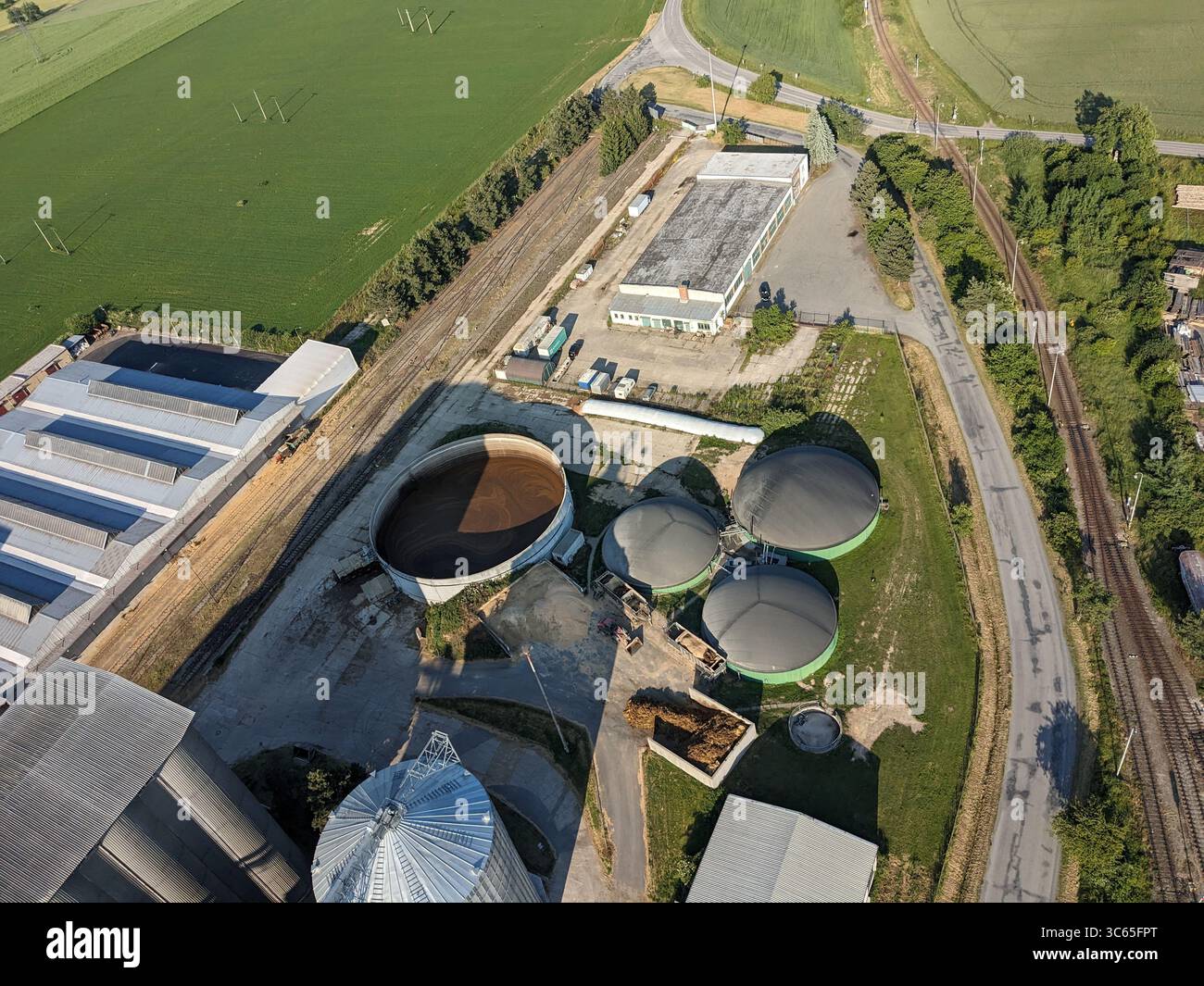 biogas production, biogas plants, bioenergy,aerial panorama landscape ...