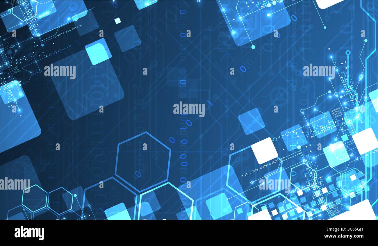 A technical background using technological lines, squares, and hexagons ...