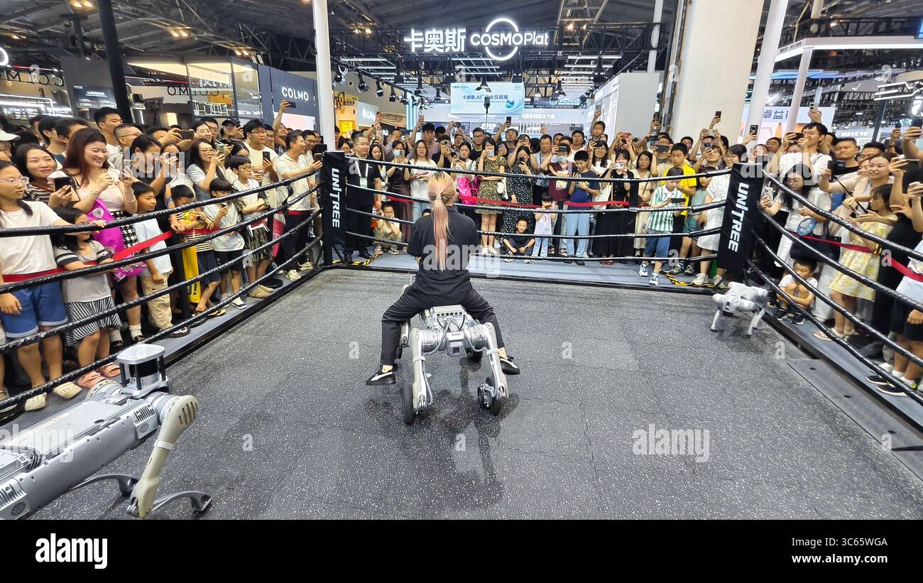 A staff member of Unitree Technology demonstrated walking on a robot ...