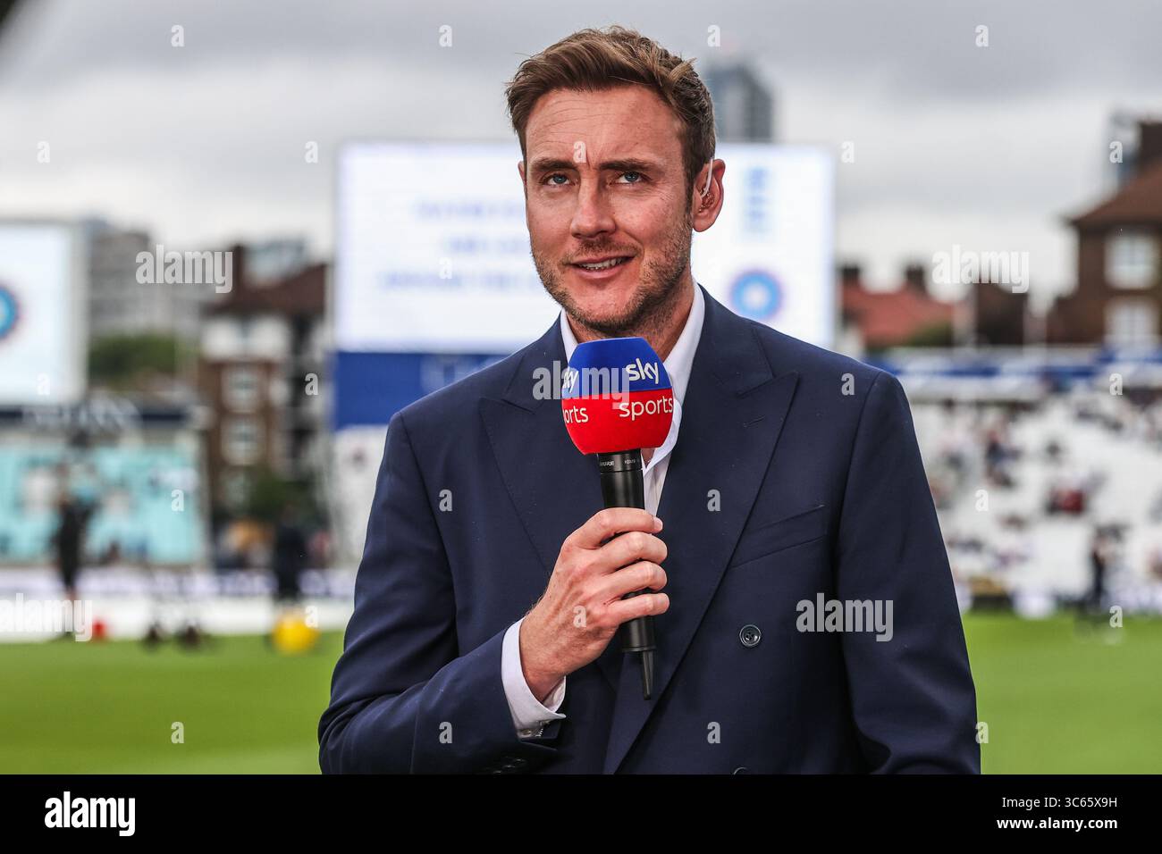 Stuart Broad CBE speaks on Sky Sports ahead of the game during the ...