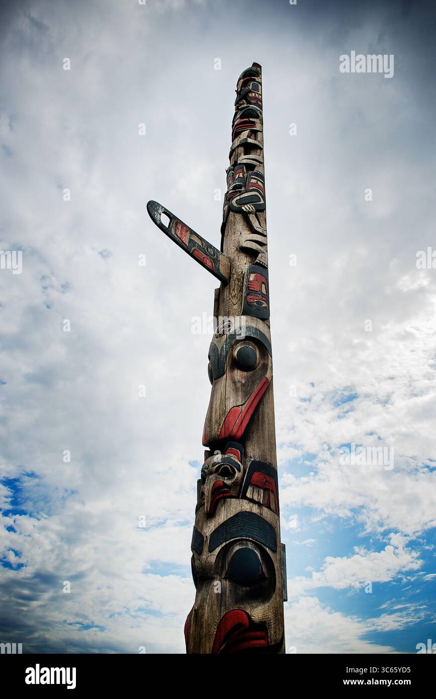 Public totem pole artwork in Pioneer Square, Seattle, Washington State ...