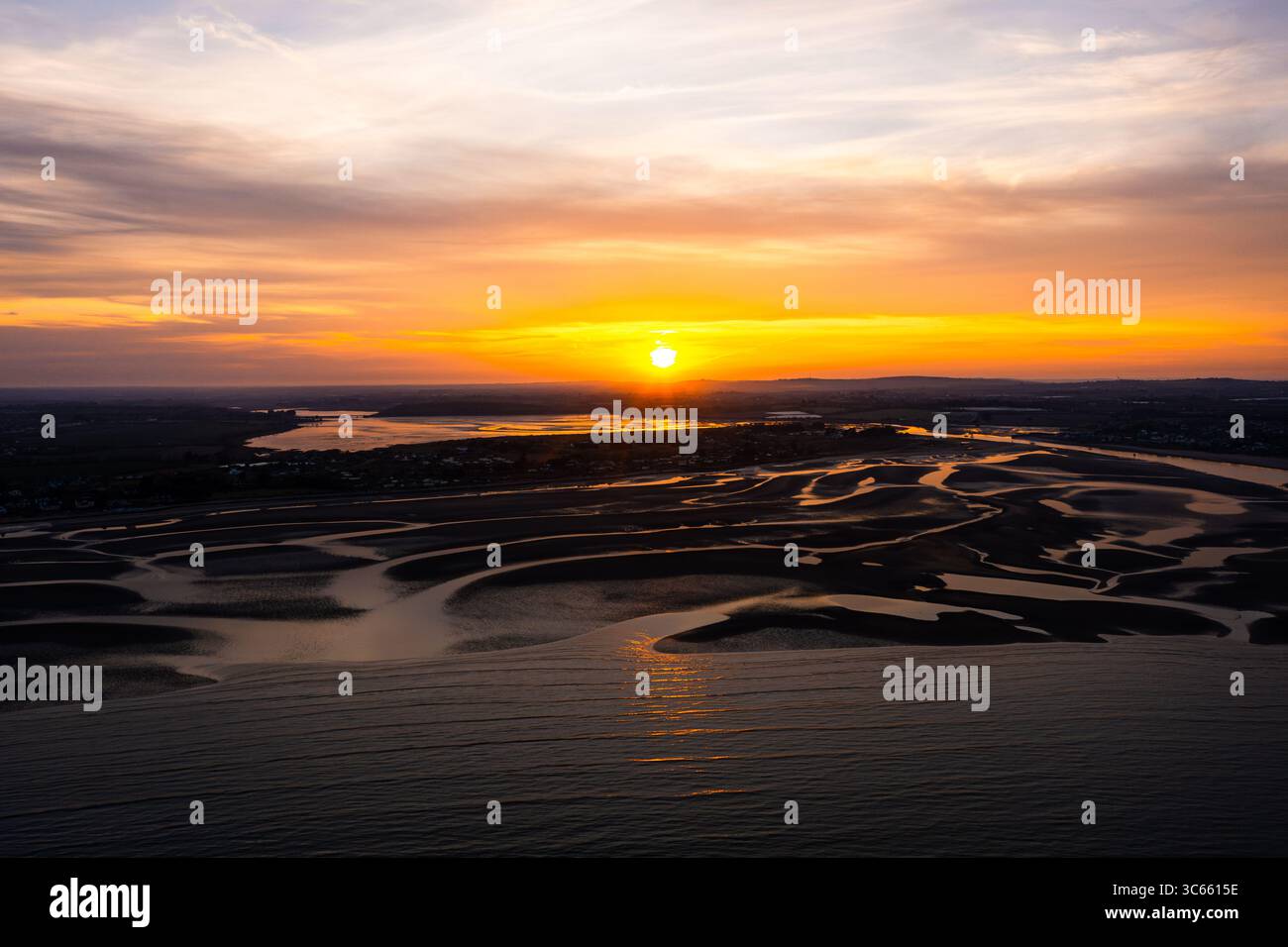 Golden Hour Aerial of Portrane Beach at Low Tide With a Beautiful ...