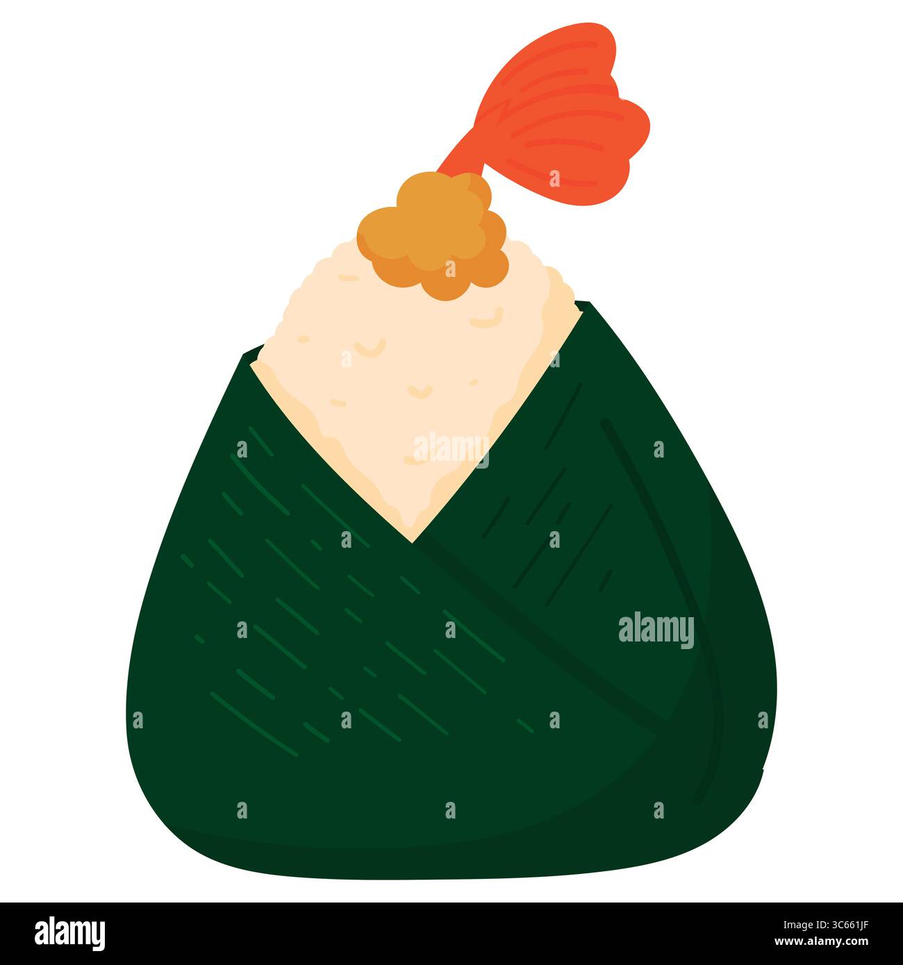 Tenmusu onigiri. Japanese fast food made of rice filled with tempura ...