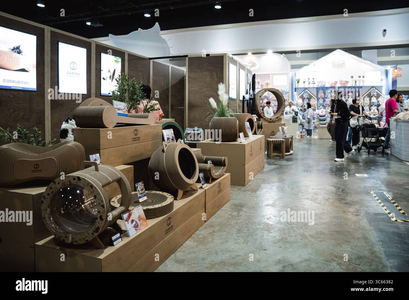 A booth by Carton Concept Lab showcases stylish and eco-friendly pet ...