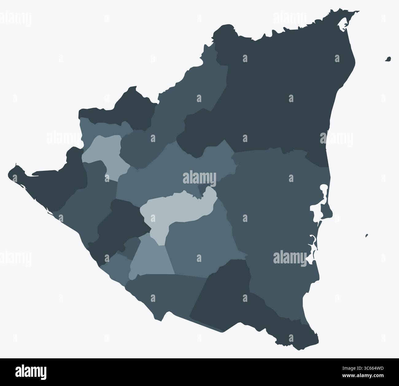 Map of Nicaragua with regions. Just a simple country border map with ...