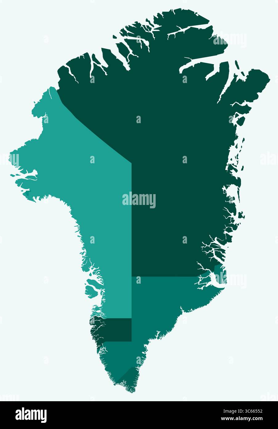 Map of Greenland with regions. Just a simple country border map with ...
