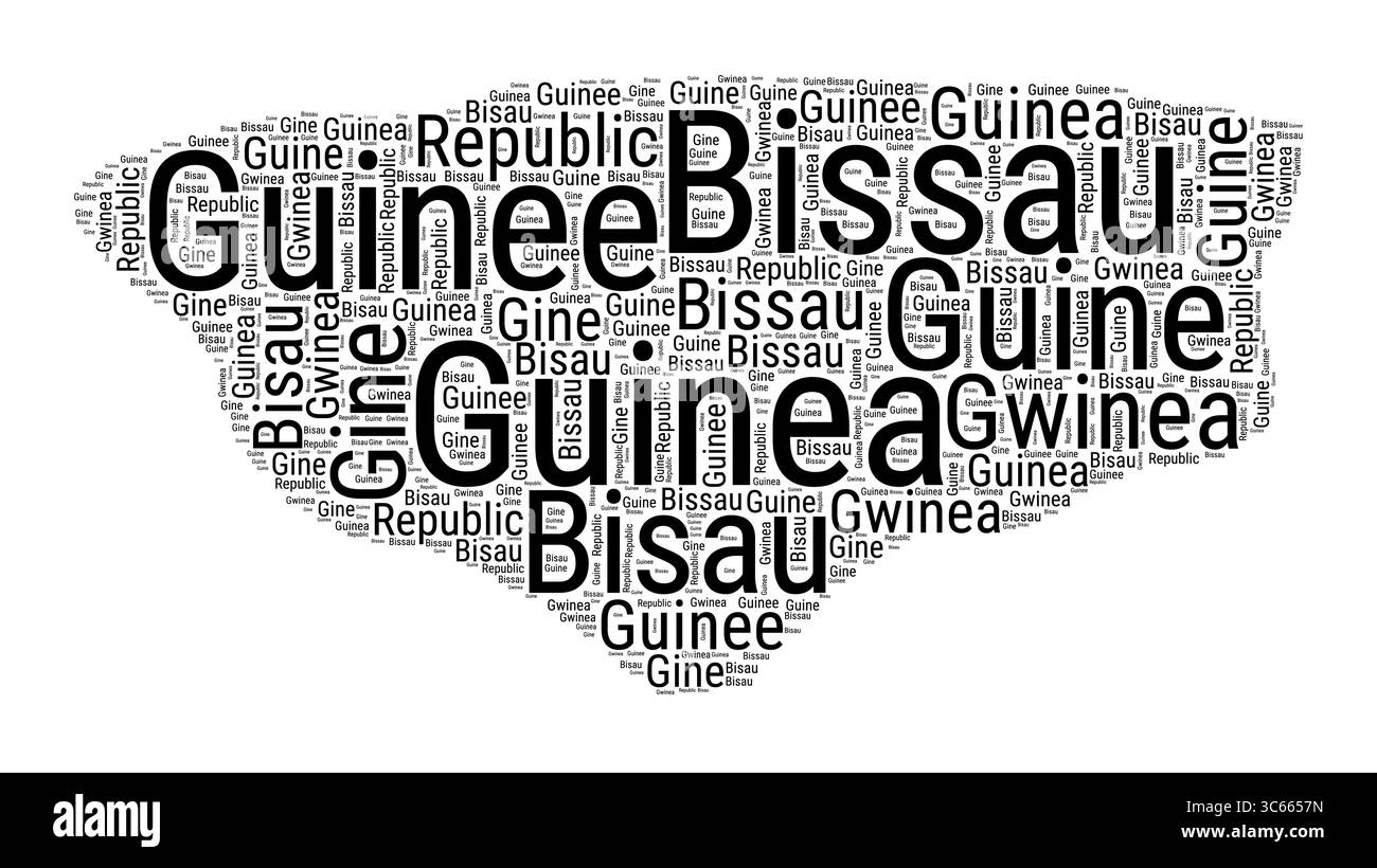 Black and white word cloud in Guinea-Bissau shape. Simple typography ...