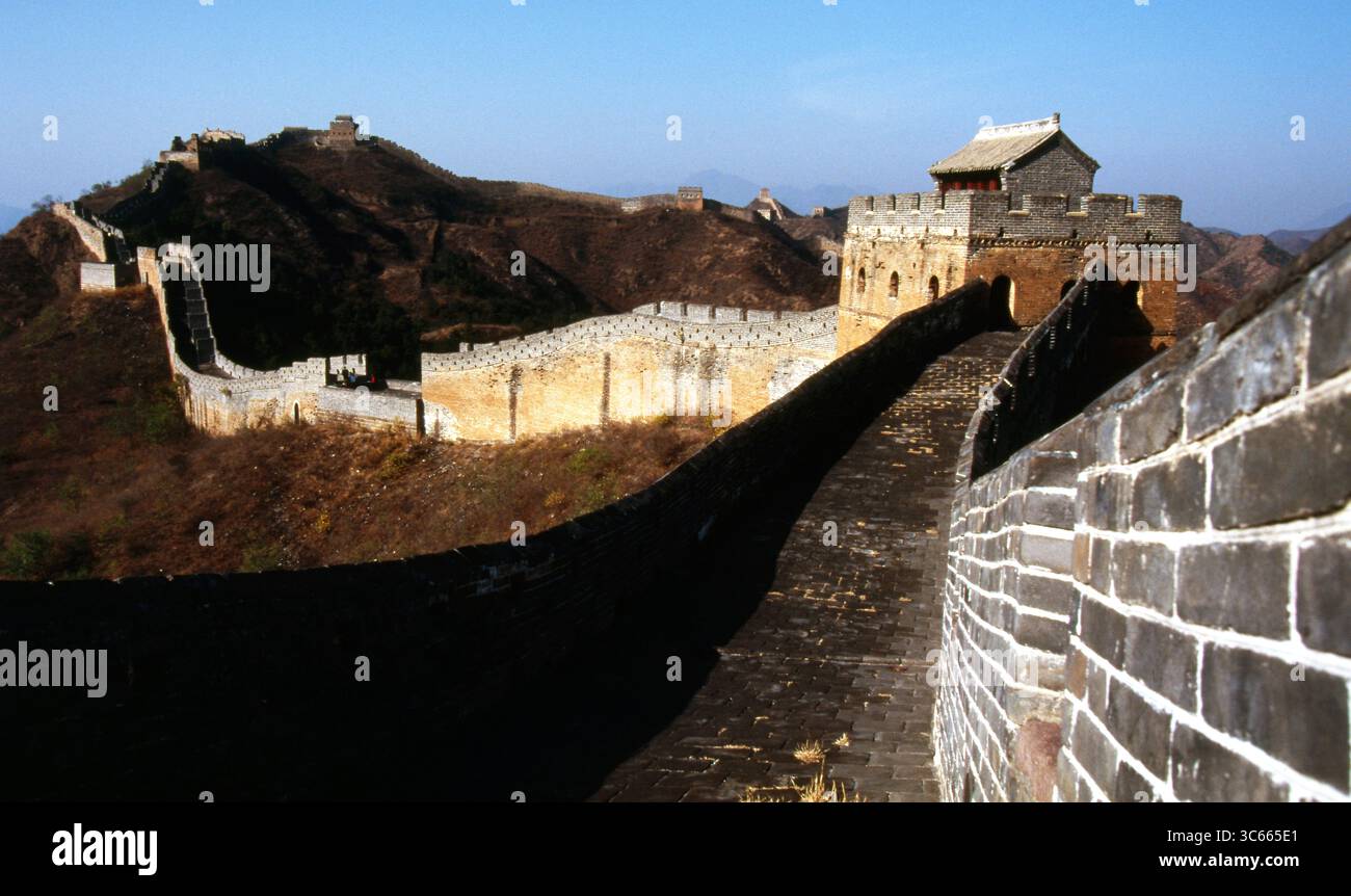 The Great Wall of China - Fortress Watchtower and Winding Wall Across ...