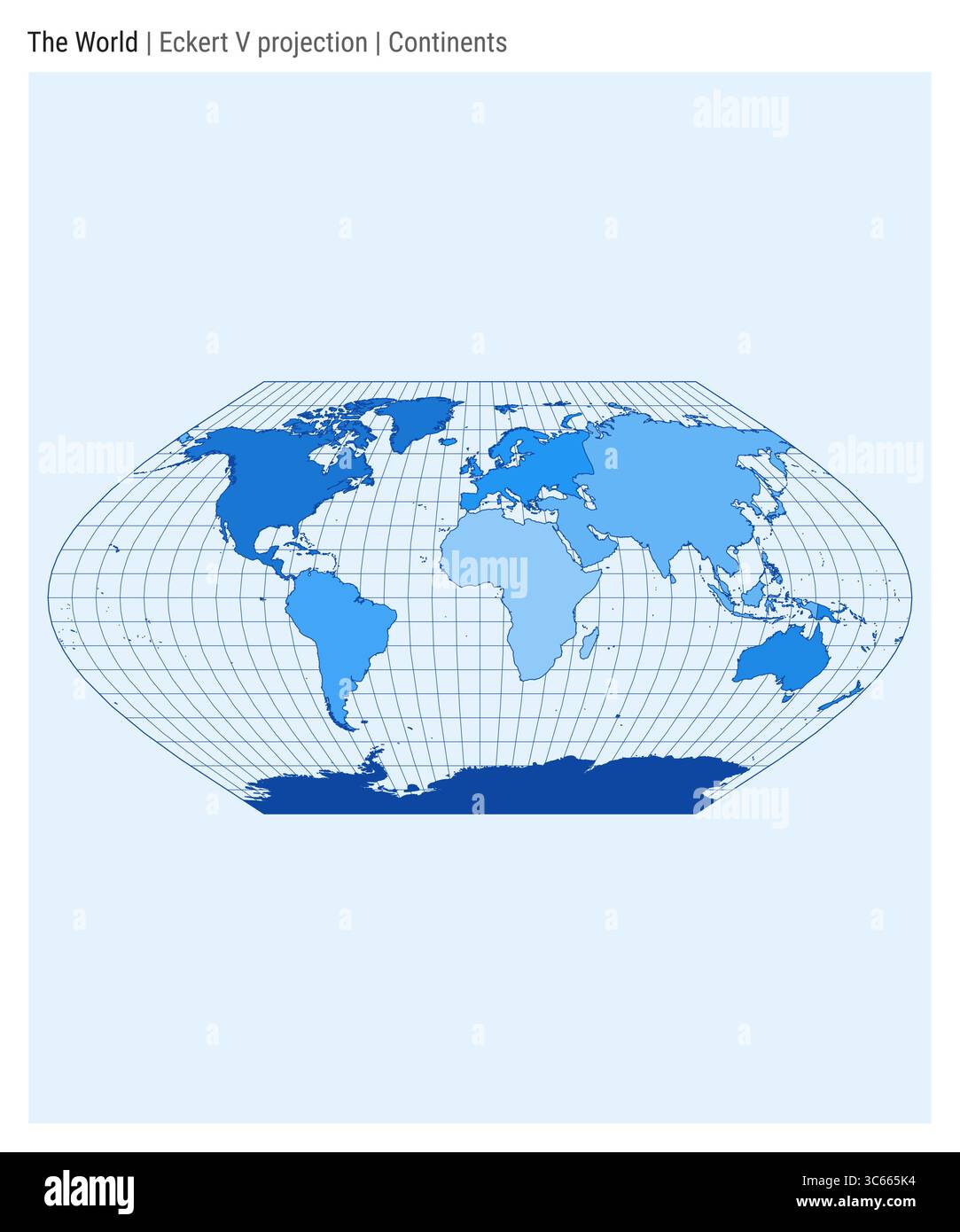 World Map. Eckert V projection. Continents style. High Detail World map ...