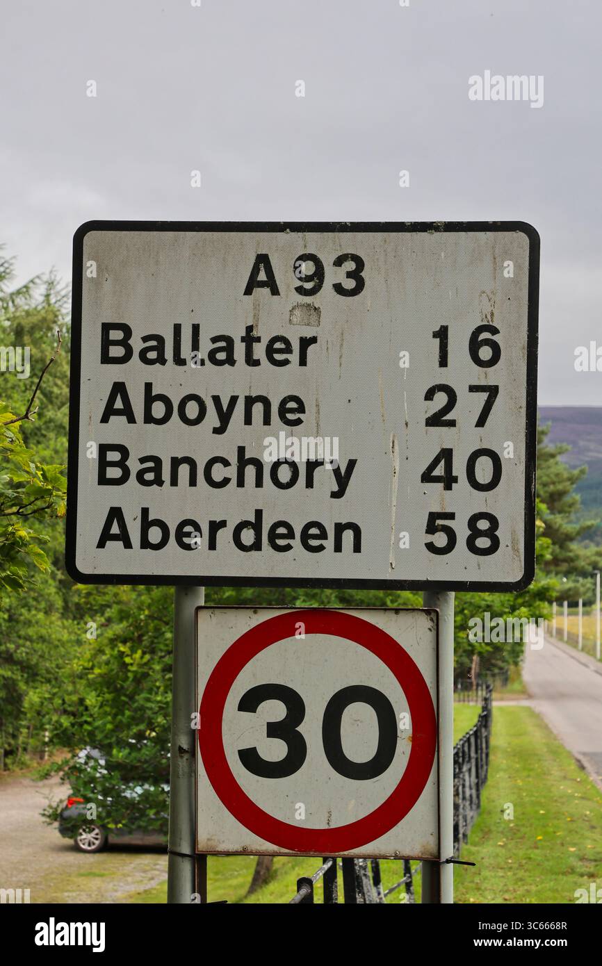 Road sign on A93 in Braemar Aberdeenshire Scotland July 2025 Stock ...