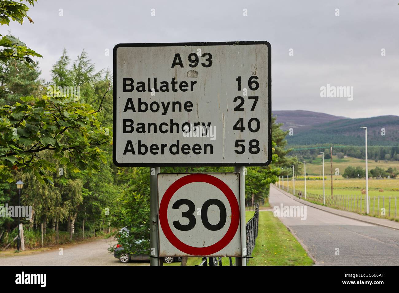 Road sign on A93 in Braemar Aberdeenshire Scotland July 2025 Stock ...