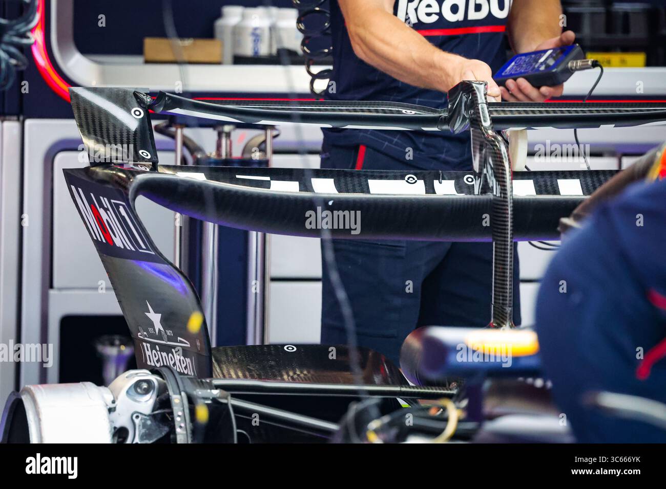 Red Bull Racing RB21, mechanical detail of the rear wing DRS during the ...