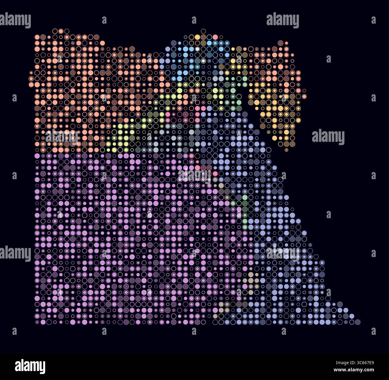 Egypt, shape of the country built of colored cells. Digital style map ...