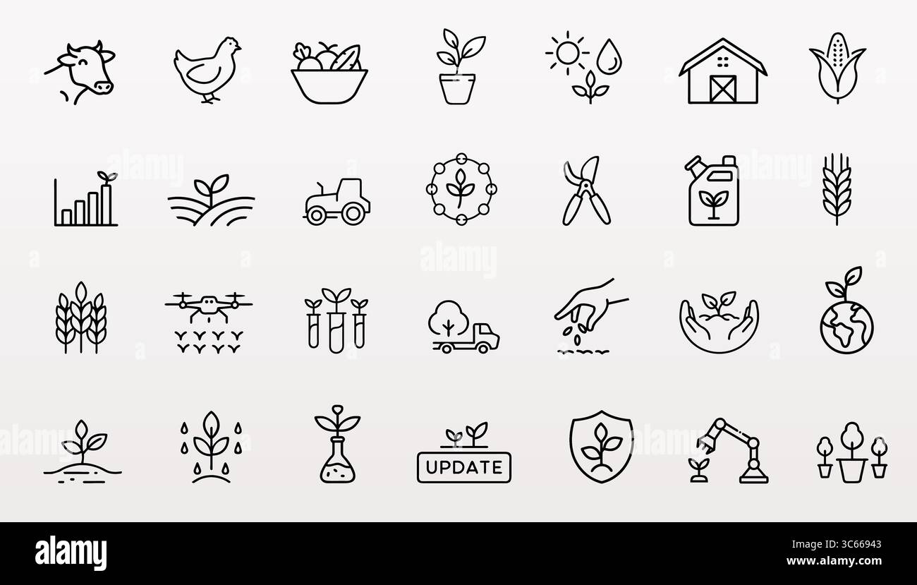 Agriculture icon set illustration. Farm life cultivation symbols depict ...