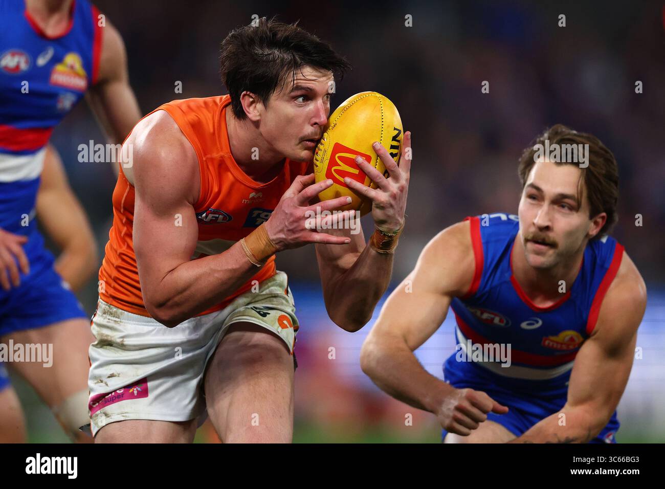 Sam Taylor of the Giants takes possession of the ball during the AFL ...