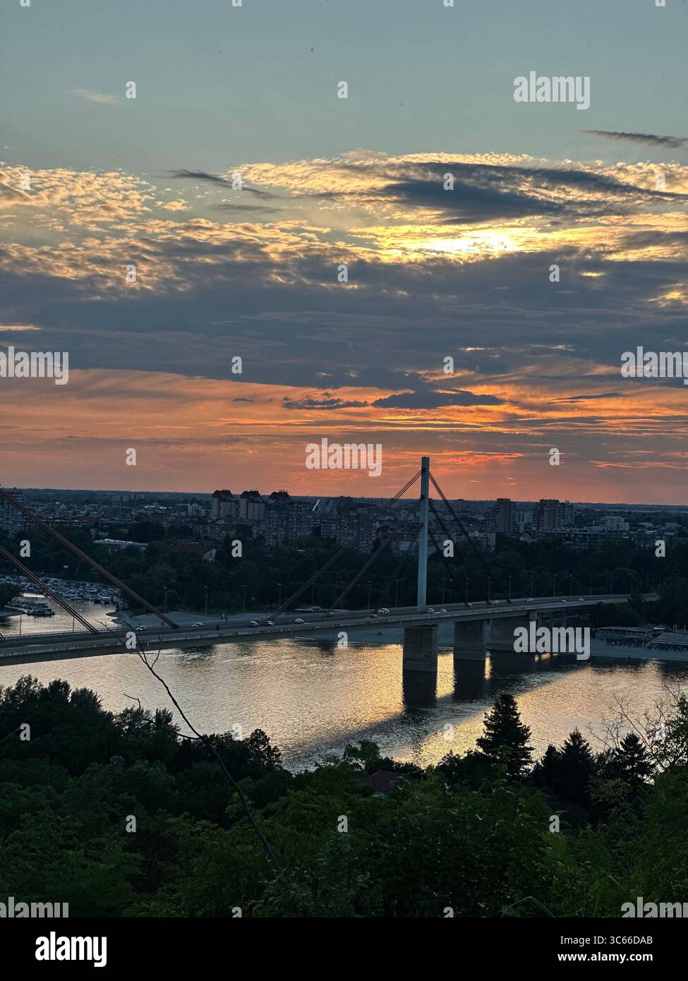 A view of the Most Slobode Bridge in Novi Sad at sunset Stock Photo - Alamy