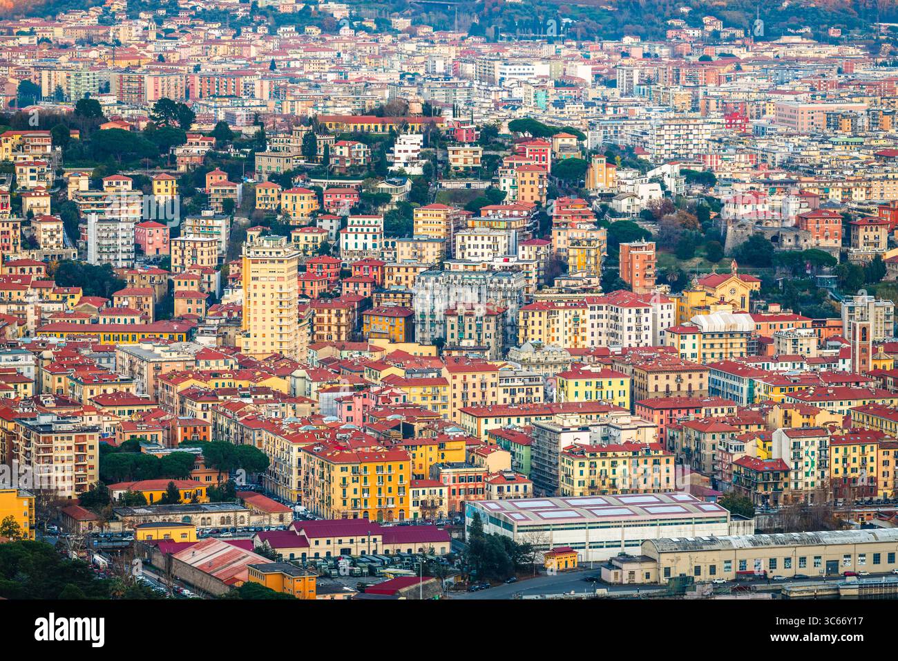 La Spezia, Italy city skyline with the Apennine Mountains at dusk Stock ...