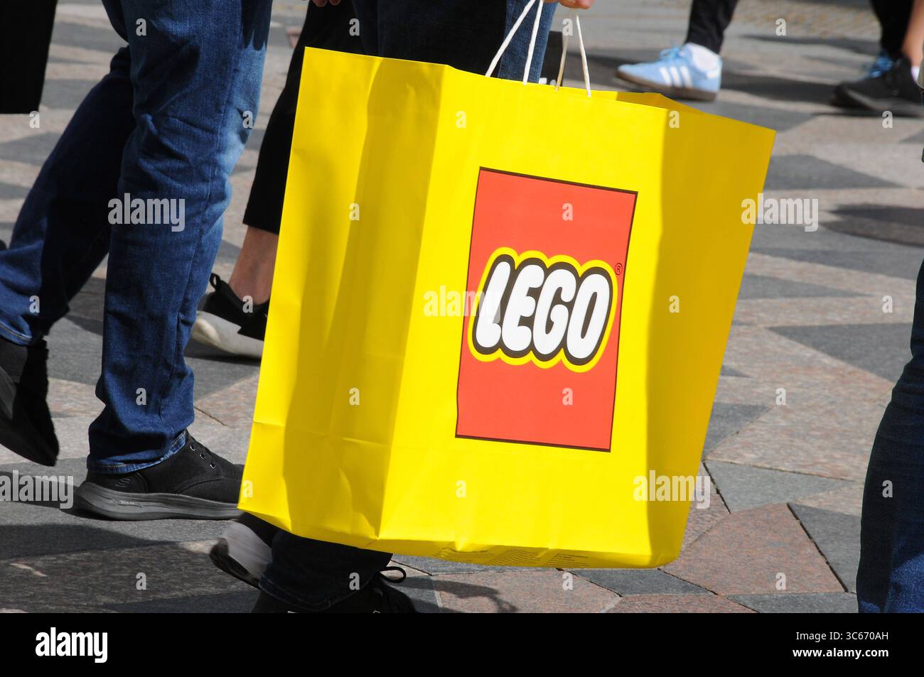 Copenhagen/ DenmarK/31 JULY 2025/ lego shopper with lego shopping bag ...